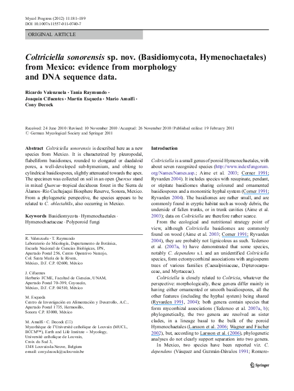 (PDF) Coltriciella sonorensis sp. nov. (Basidiomycota, Hymenochaetales ...