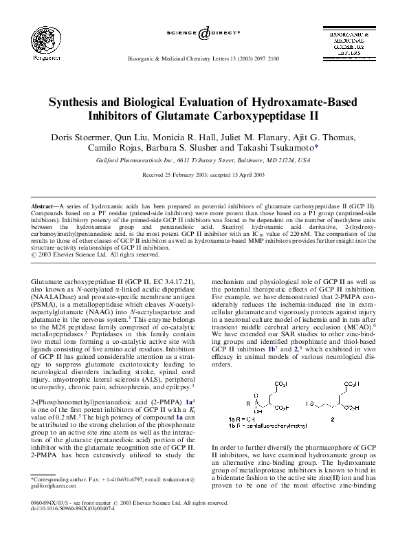 (PDF) Synthesis and Biological Evaluation of Hydroxamate-Based Inhibitors [cf. (IX)] of ...