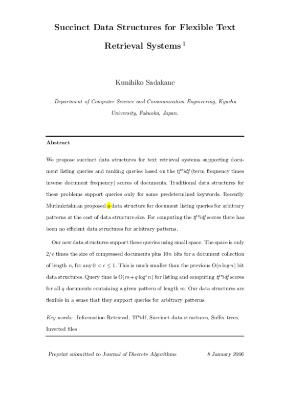 Pdf Succinct Data Structures For Flexible Text Retrieval Systems