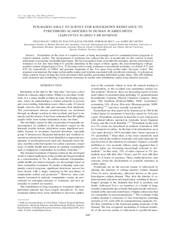 (PDF) PCR-BASED ASSAY TO SURVEY FOR KNOCKDOWN RESISTANCE TO PYRETHROID ACARICIDES IN HUMAN ...