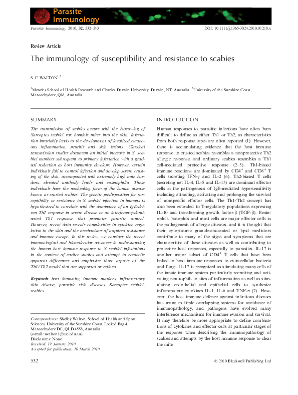 (PDF) The Immunology of Susceptibility and Resistance to Scabies