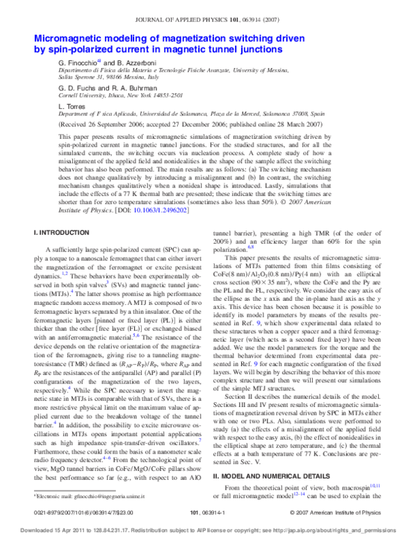 (PDF) Micromagnetic modeling of magnetization switching driven by spin-polarized current in ...