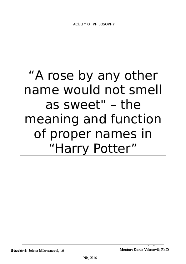 (DOC) “A rose by any other name would not smell as sweet" – the meaning ...