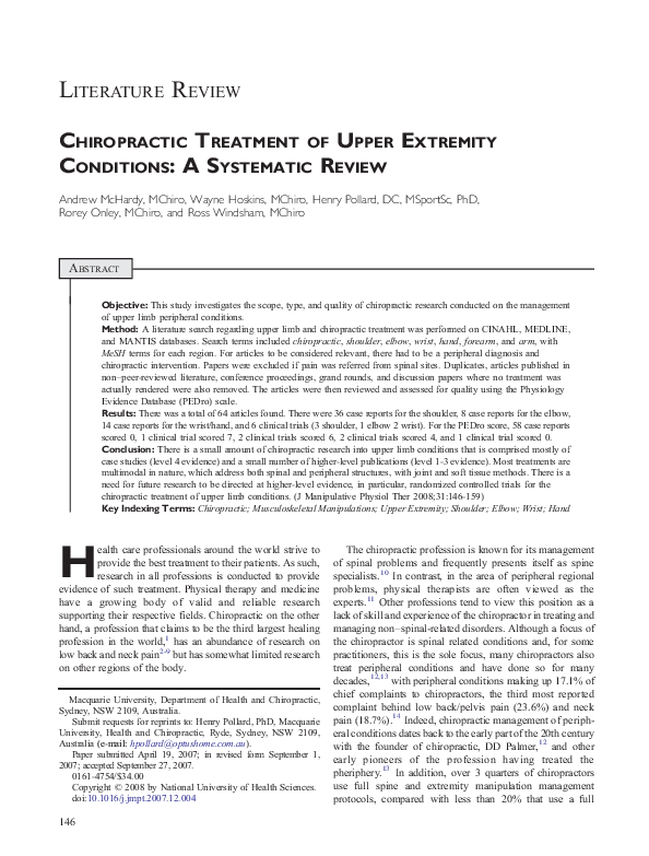 (PDF) Chiropractic Treatment of Upper Extremity Conditions: A ...