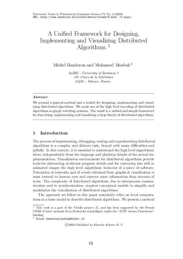 (PDF) A Unified Framework for Designing, Implementing and Visualizing Distributed Algorithms