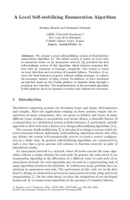 (PDF) A Local Self-stabilizing Enumeration Algorithm