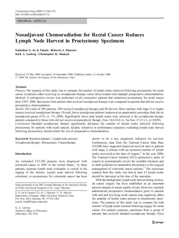 (PDF) Neoadjuvant Chemoradiation for Rectal Cancer Reduces Lymph Node ...