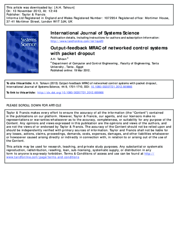 (PDF) Output-feedback MRAC of networked control systems with packet dropout Output-feedback MRAC ...