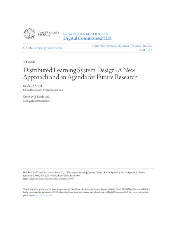 (PDF) Distributed learning system design: A new approach and an agenda ...