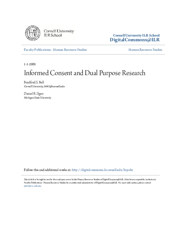 (PDF) Informed consent and dual purpose research