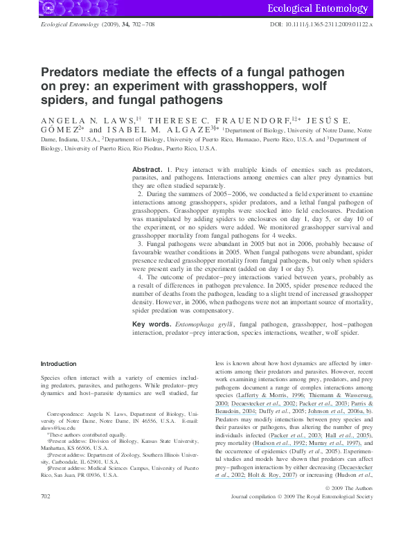 (PDF) Predators mediate the effects of a fungal pathogen on prey: an ...