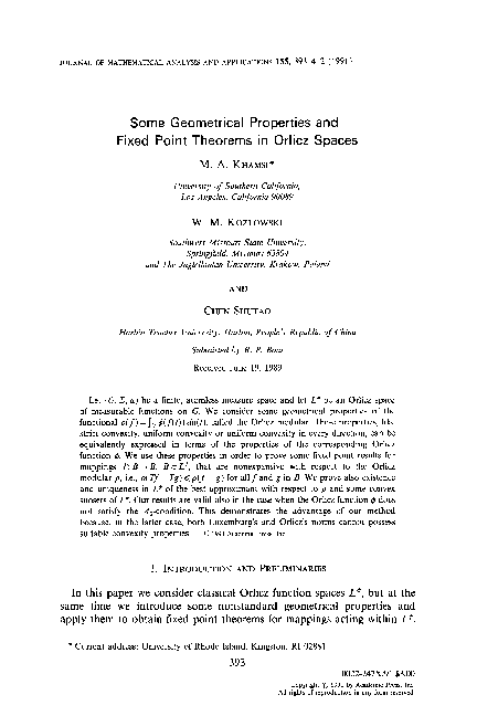 (PDF) Some geometrical properties and fixed point theorems in Orlicz spaces