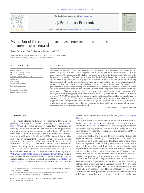 Pdf Evaluation Of Forecasting Error Measurements And Techniques For