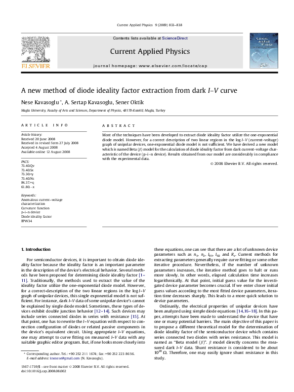 (PDF) A new method of diode ideality factor extraction from dark I– V curve