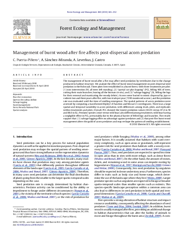 (PDF) Management of burnt wood after fire affects post-dispersal acorn ...