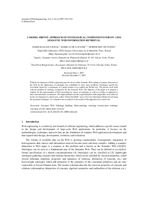 Pdf A Model Driven Approach Of Ontological Components For On Line Semantic Web Information