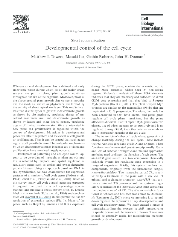 (PDF) Developmental control of the cell cycle