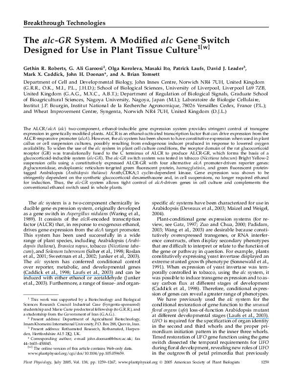 (PDF) The alc-GR System. A Modified alc Gene Switch Designed for Use in ...