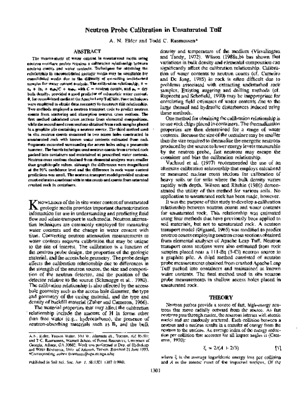(PDF) Neutron Probe Calibration in Unsaturated Tuff