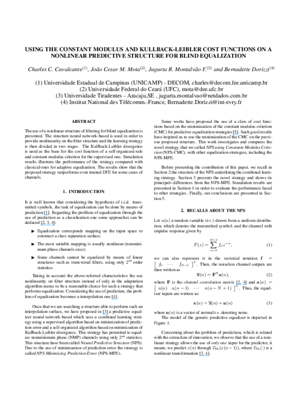 Pdf Using The Constant Modulus And Kullback Leibler Cost Functions On A Nonlinear Predictive