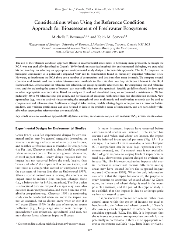 (PDF) Considerations when using the reference condition approach for ...