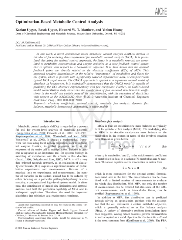 (PDF) Optimization-based metabolic control analysis
