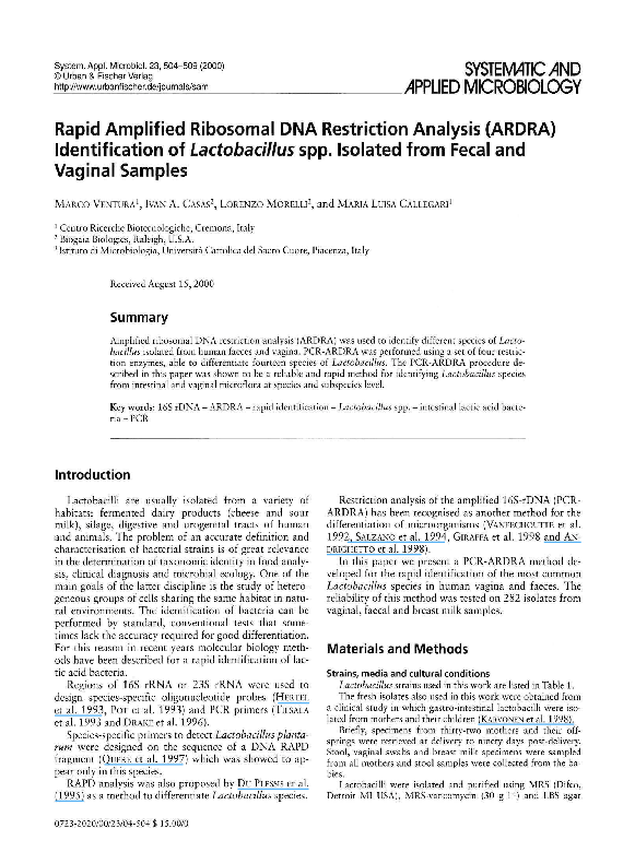 (PDF) Rapid Amplified Ribosomal DNA Restriction Analysis (ARDRA ...