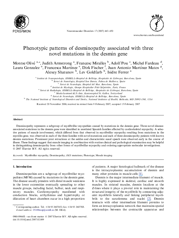 (PDF) Phenotypic patterns of desminopathy associated with three novel ...