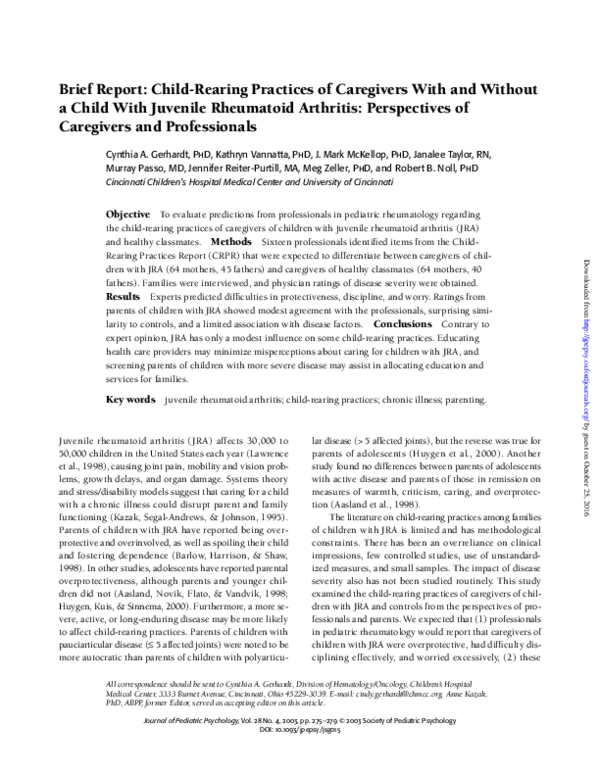(PDF) Brief Report: Child-Rearing Practices of Caregivers With and ...