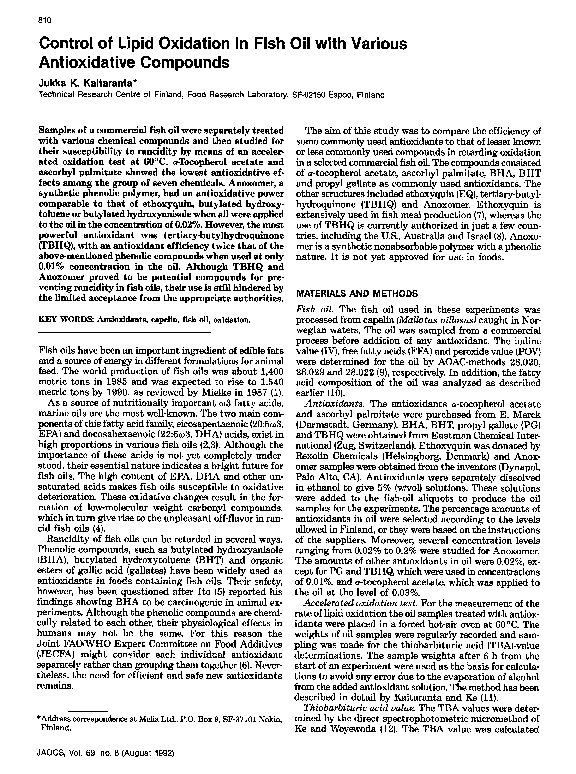(PDF) Control of lipid oxidation in fish oil with various antioxidative ...