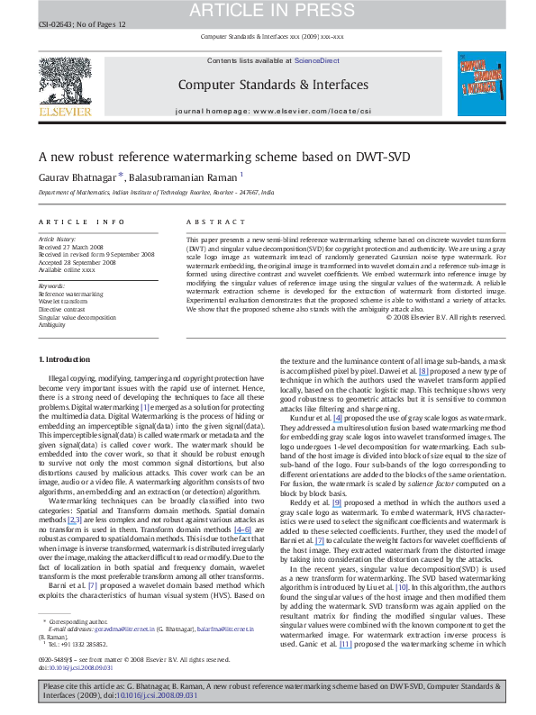(PDF) A new robust reference watermarking scheme based on DWT-SVD
