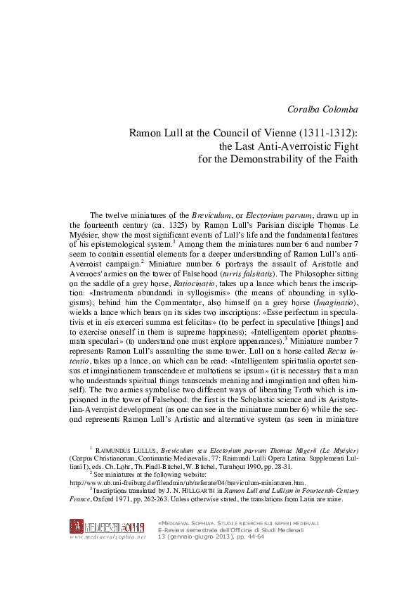 (PDF) Ramon Lull at the Council of Vienne (1311-1312): The Last Anti ...