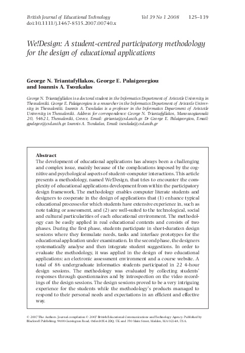 (PDF) We!Design: A student-centred participatory methodology for the ...