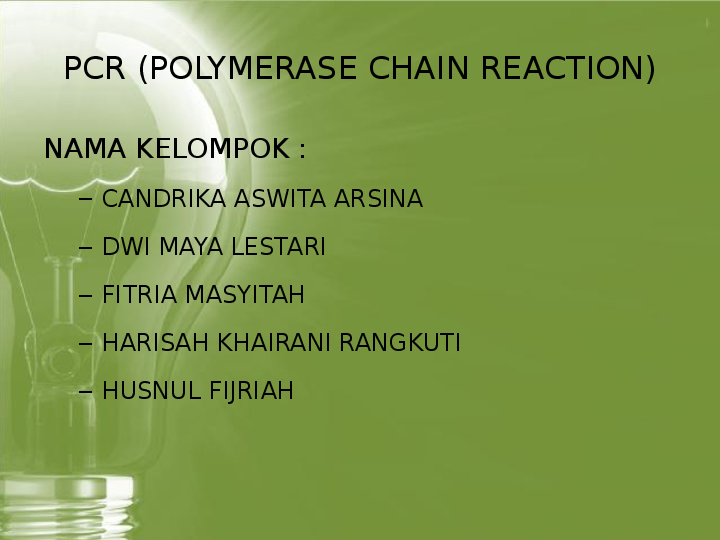 (PPT) PCR POLYMERASE CHAIN REACTION