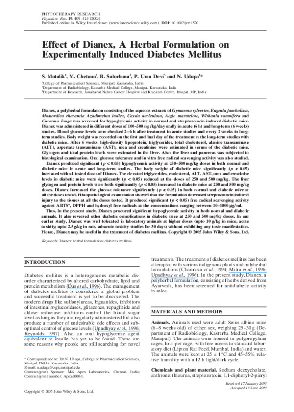 (PDF) Effect of Dianex, a herbal formulation on experimentally induced ...