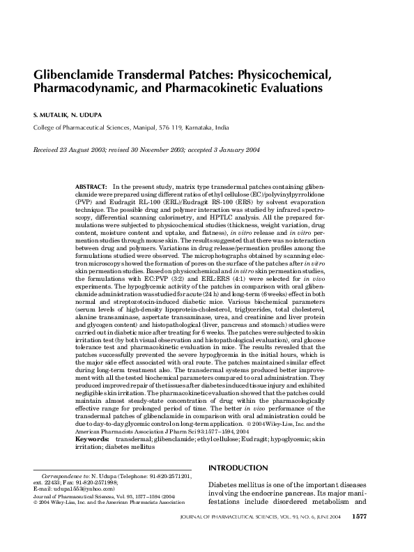 (PDF) Glibenclamide transdermal patches: Physicochemical ...