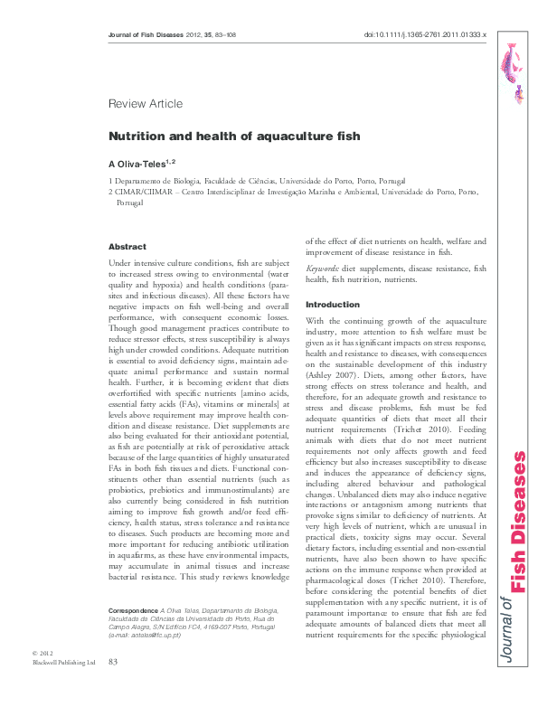 (PDF) Nutrition and health of aquaculture fish