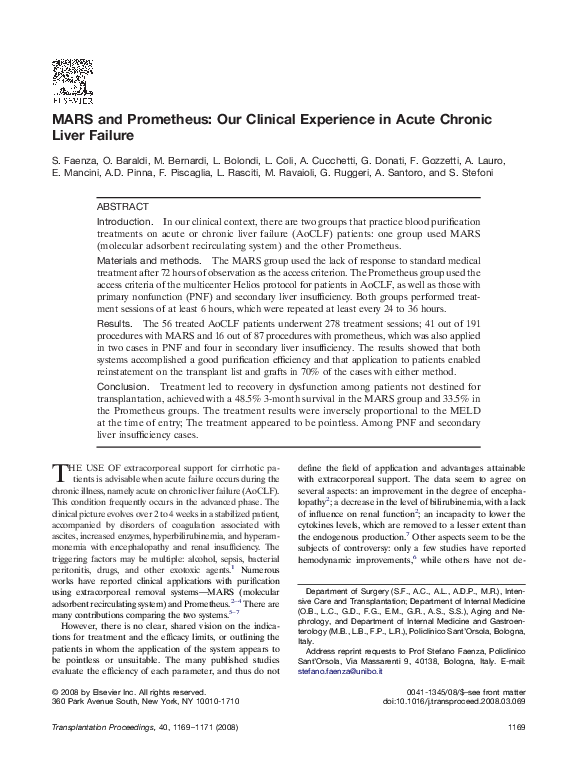 (PDF) MARS and Prometheus: Our Clinical Experience in Acute Chronic ...
