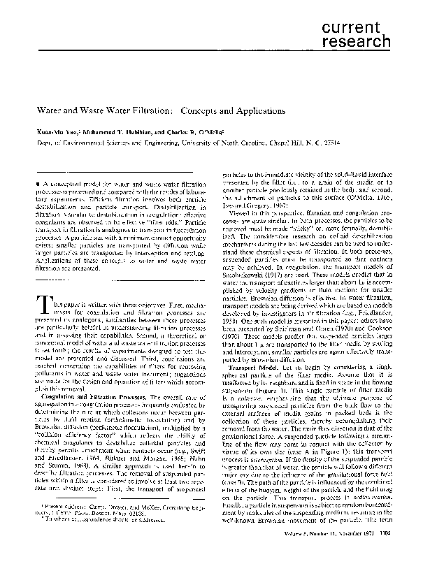 (PDF) Water and waste water filtration. Concepts and applications