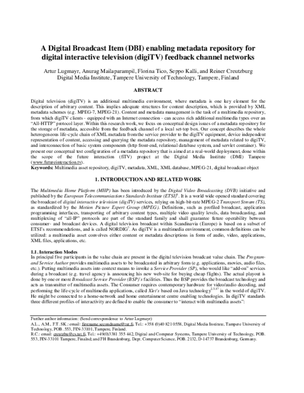 (PDF) A Digital Broadcast Item (DBI) enabling metadata repository for ...
