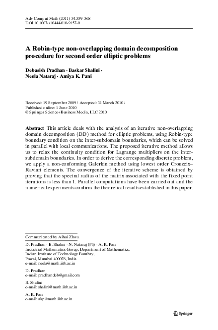 (PDF) A Robin-type non-overlapping domain decomposition procedure for second order elliptic problems