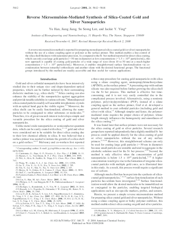 (PDF) Reverse Microemulsion-Mediated Synthesis of Silica-Coated Gold and Silver Nanoparticles