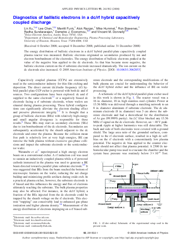 (PDF) Diagnostics of ballistic electrons in a DC/RF hybrid capacitively ...