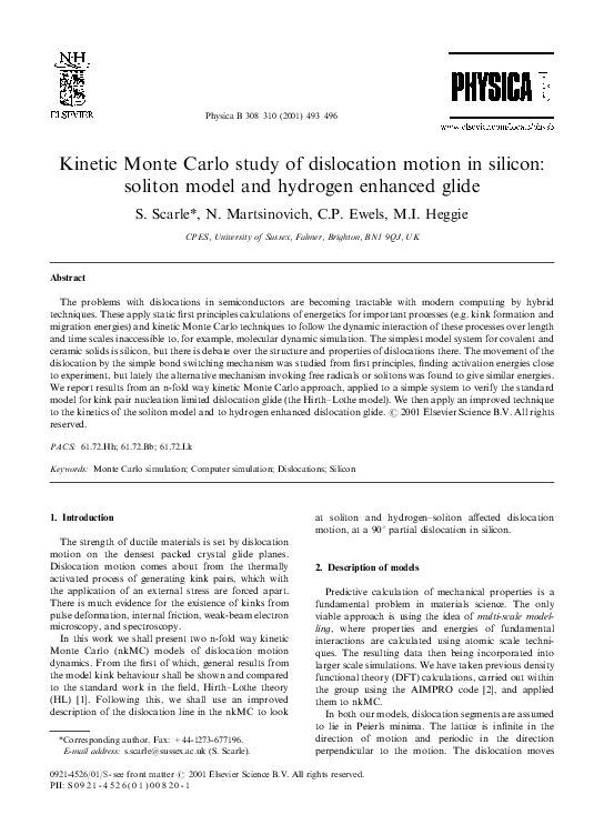 (PDF) Kinetic Monte Carlo and density functional study of hydrogen ...
