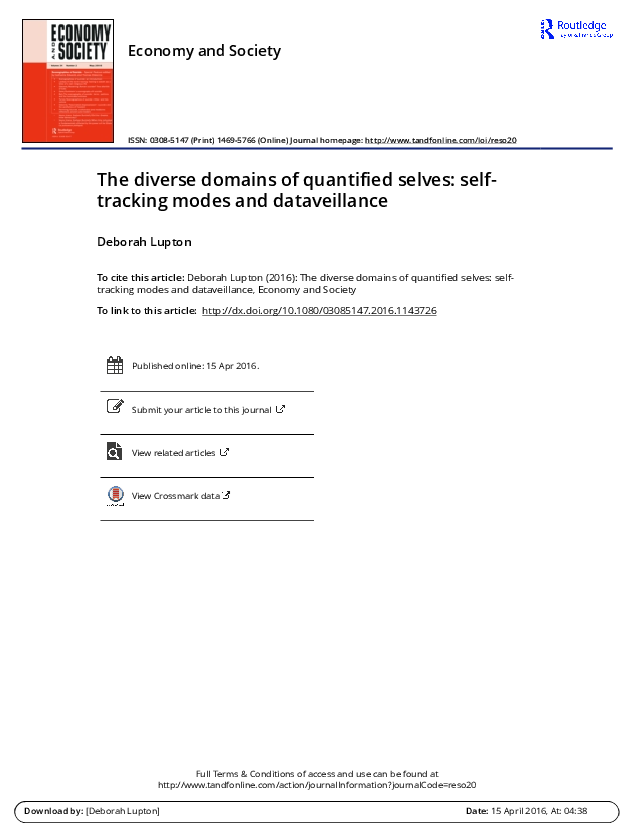 (PDF) The diverse domains of quantified selves: self-tracking modes and dataveillance