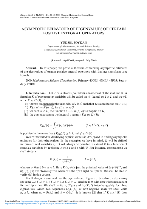 Pdf Asymptotic Behaviour Of Eigenvalues Of Certain Positive Integral