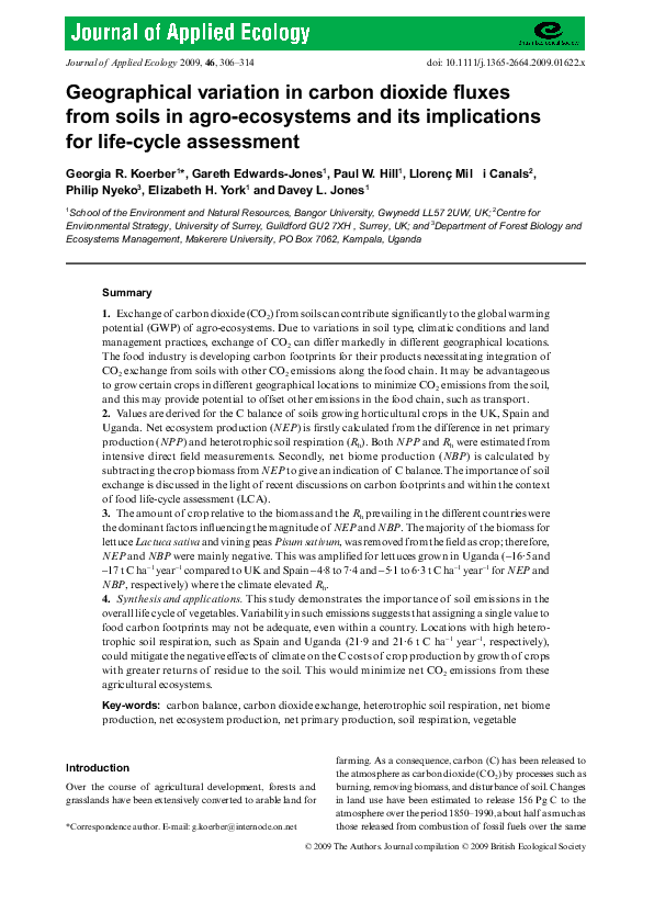 (PDF) Geographical variation in carbon dioxide fluxes from soils in agro-ecosystems and its ...