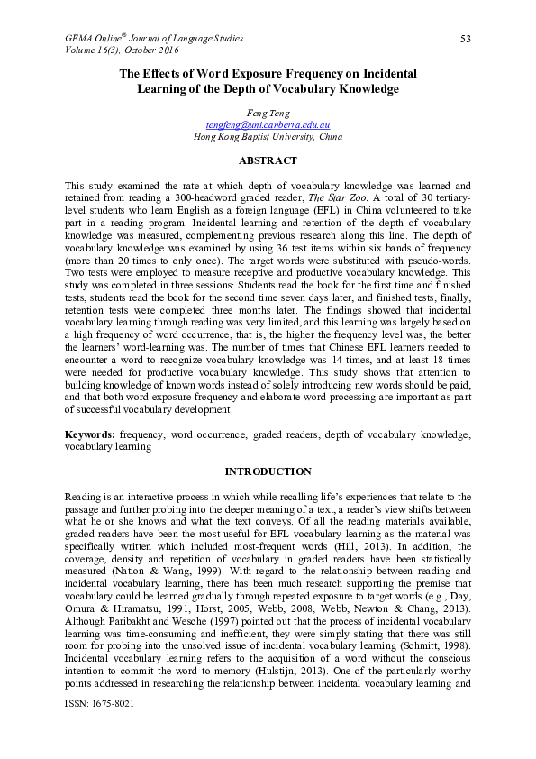 (PDF) The Effects of Word Exposure Frequency on Incidental Learning of ...
