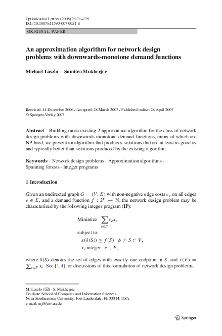 (PDF) An approximation algorithm for network design problems with downwards-monotone demand ...