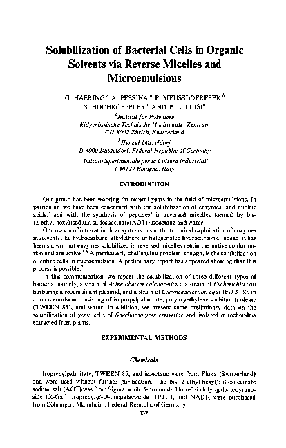 (PDF) Solubilization of Bacterial Cells in Organic Solvents via Reverse ...